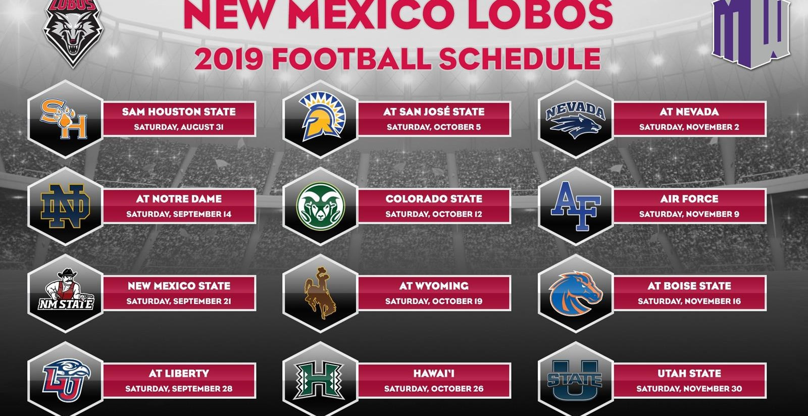 2019 Lobo Football Schedule Released - New Mexico Lobos - Official ...