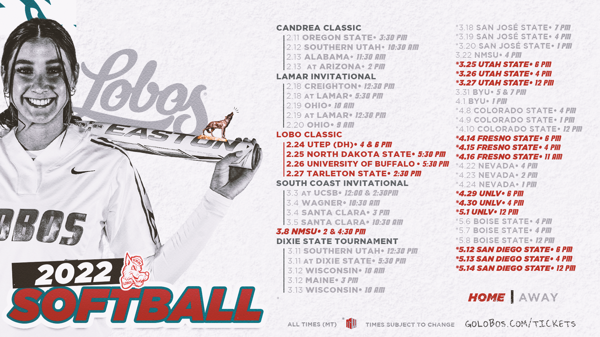 2022 Lobo Softball Schedule Set with 19 Home Games - New Mexico Lobos ...