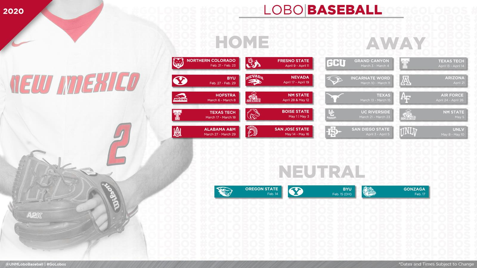 Lobo Baseball announces 2020 schedule - New Mexico Lobos - Official ...